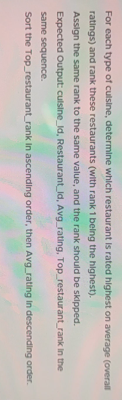 For each type of cuisine, determine which | StudyX