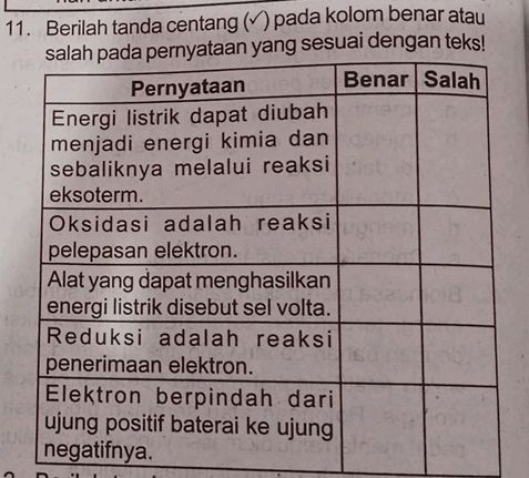 11. Berilah tanda centang ( ) pada kolom | StudyX