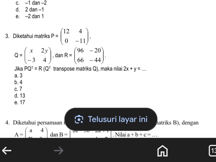 3. Diketahui matriks $P = 12 4 0 -11 | StudyX