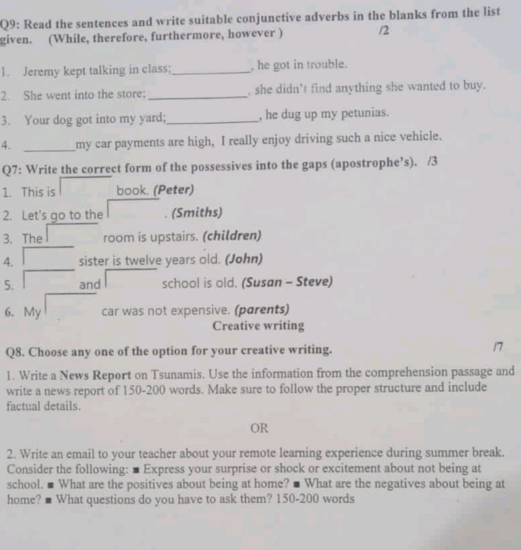 Q9: Read the sentences and write suitable | StudyX