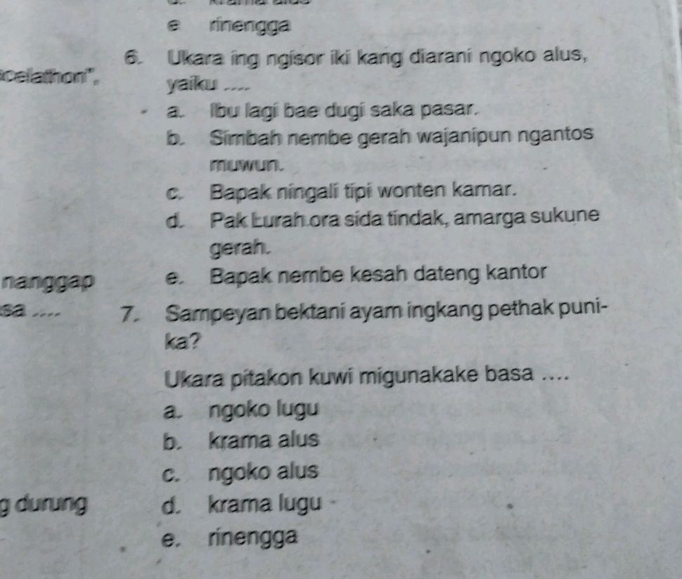 6. Ukara ing ngisor iki kang diarani ngoko | StudyX