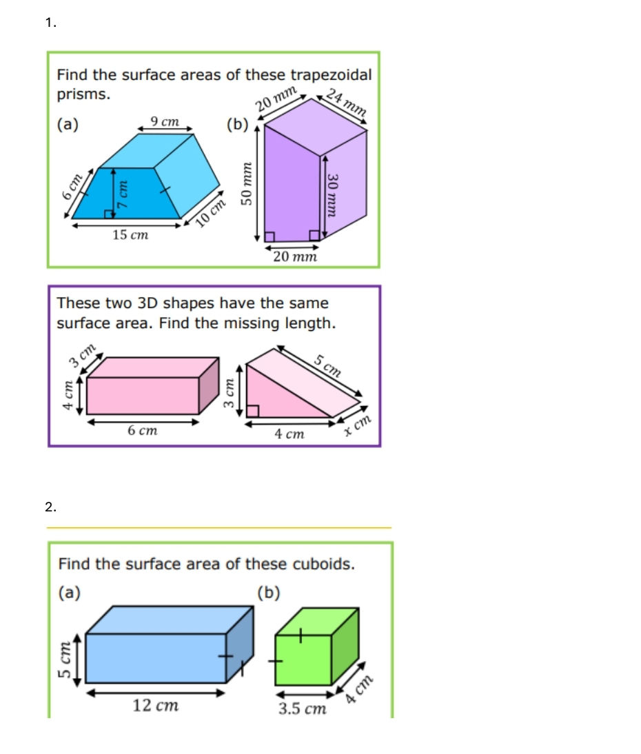 1. Find the surface areas of these | StudyX