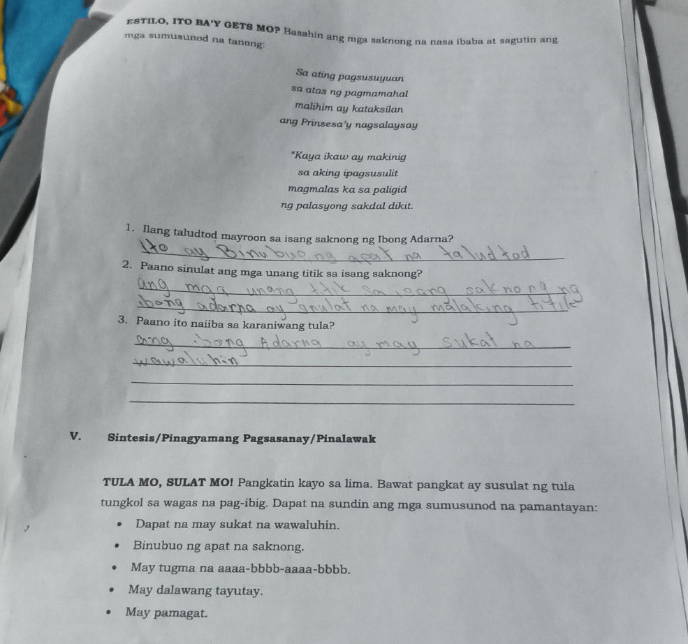 1. Ilang taludtod mayroon sa isang saknong | StudyX