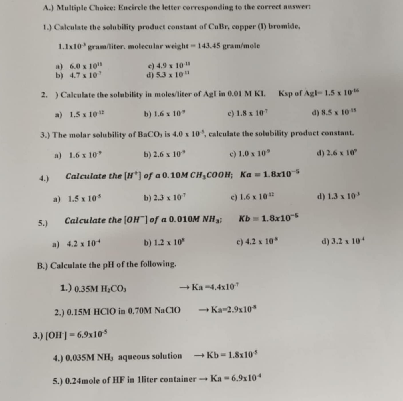 A.) Multiple Choice: Encircle the letter | StudyX