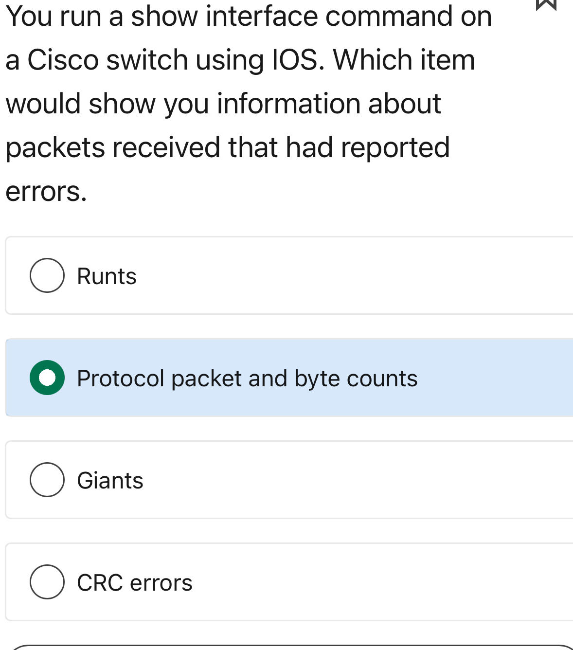 You run a show interface command on a Cisco | StudyX