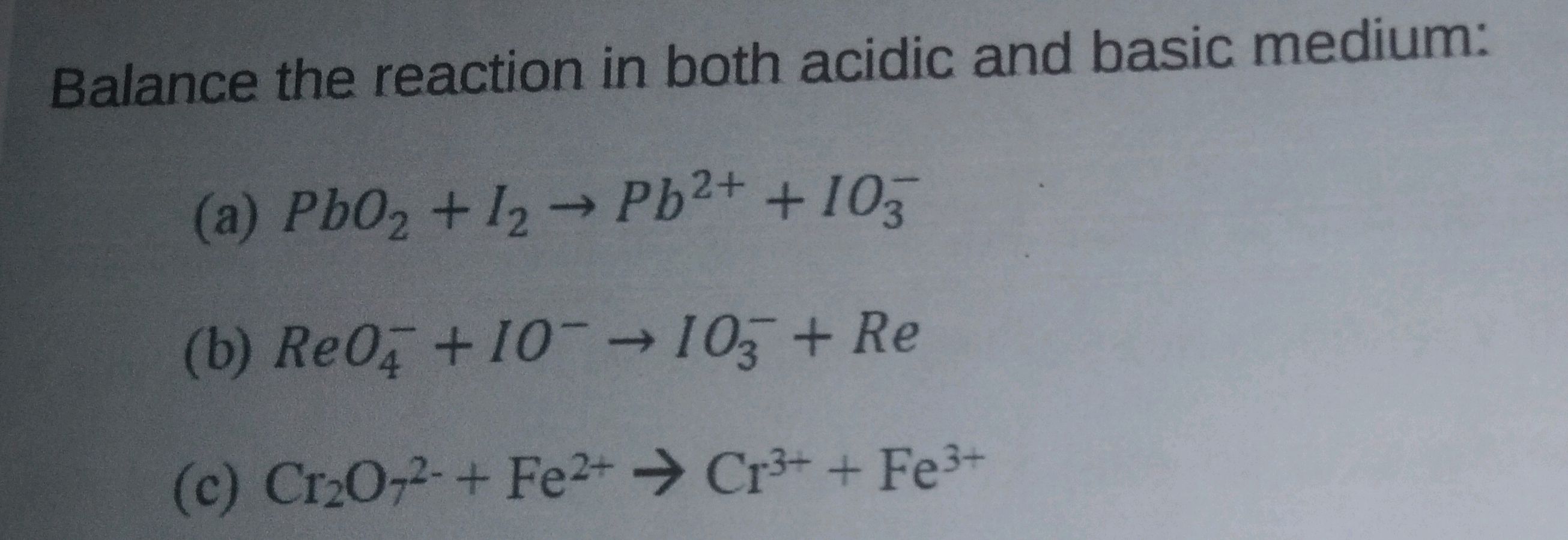 Balance the reaction in both acidic and | StudyX