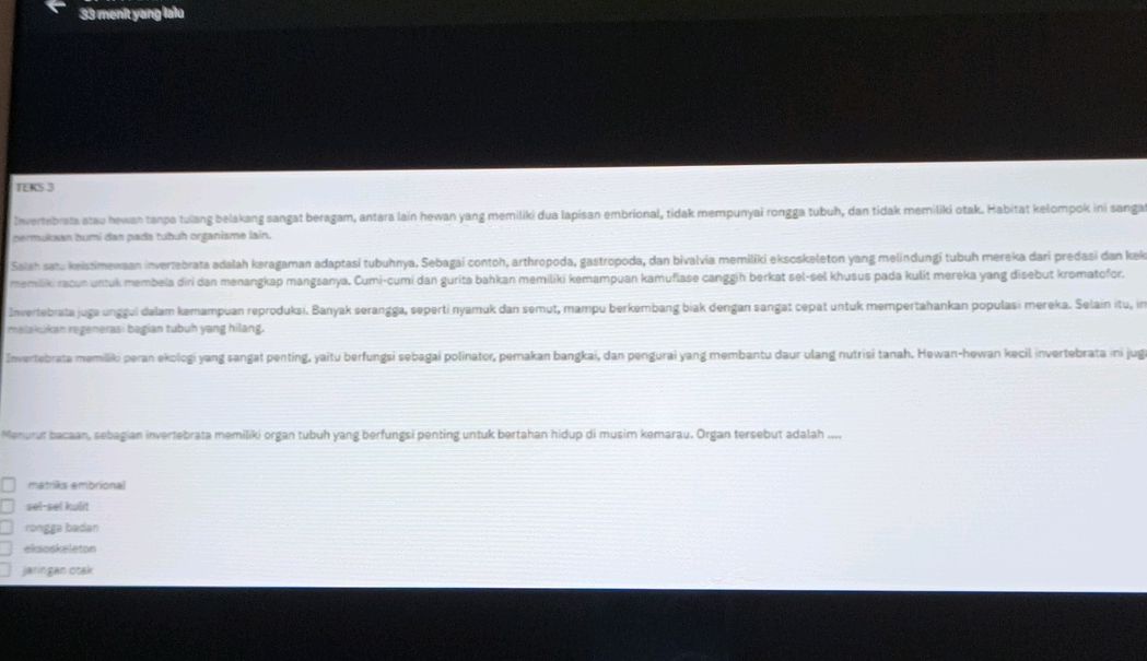 Menurut bacaan, sebagian invertebrata | StudyX