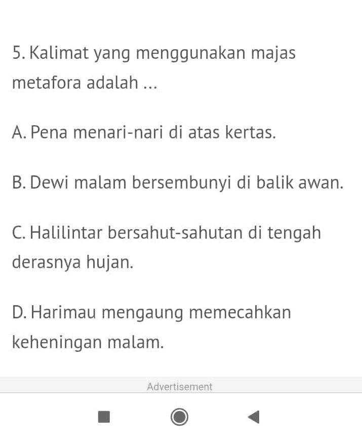 5. Kalimat yang menggunakan majas metafora | StudyX