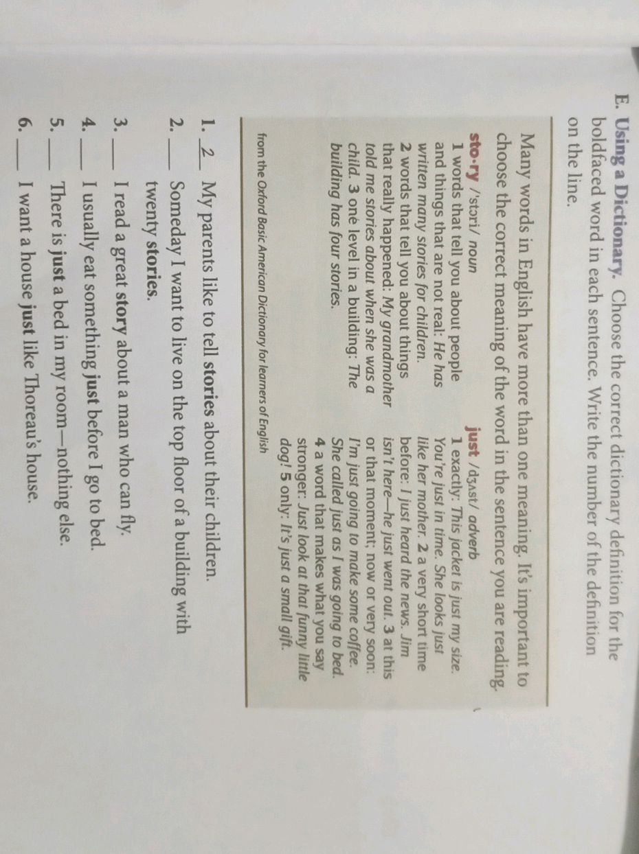 E. Using a Dictionary. Choose the correct | StudyX