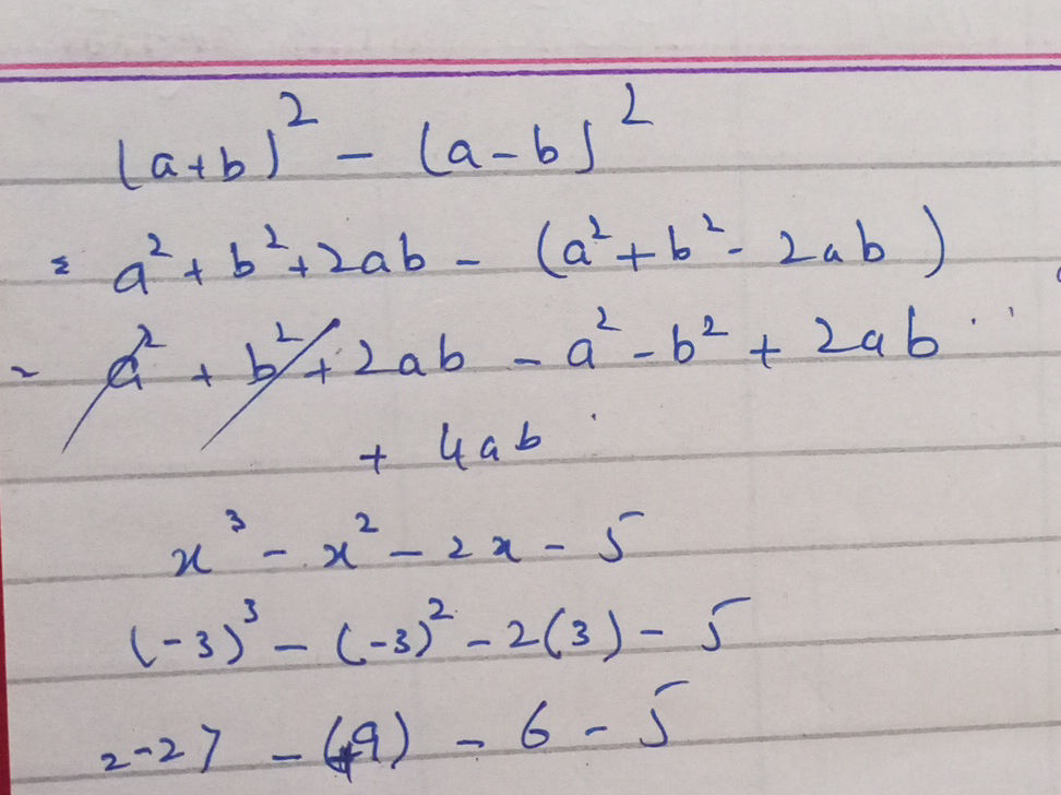 (a+b)^2 - (a-b)^2 = a^2 + b^2 + 2ab - (a^2 | StudyX