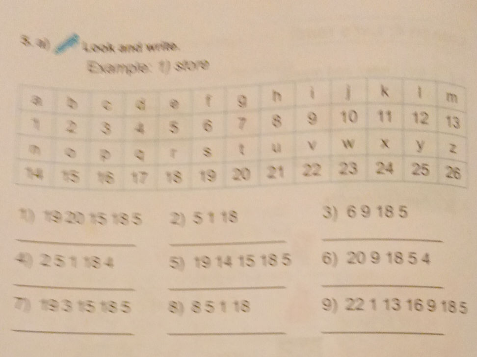 Look and write. Example: 1) store | a | b | StudyX