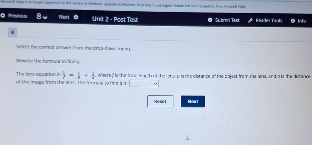 Rewrite the formula to find q. The lens | StudyX
