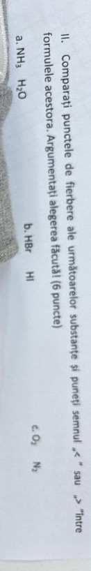 II. Comparați punctele de fierbere ale | StudyX