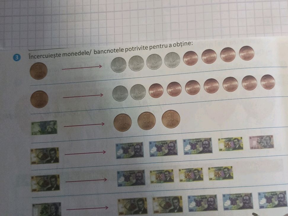Încercuiește monedele/ bancnotele potrivite | StudyX