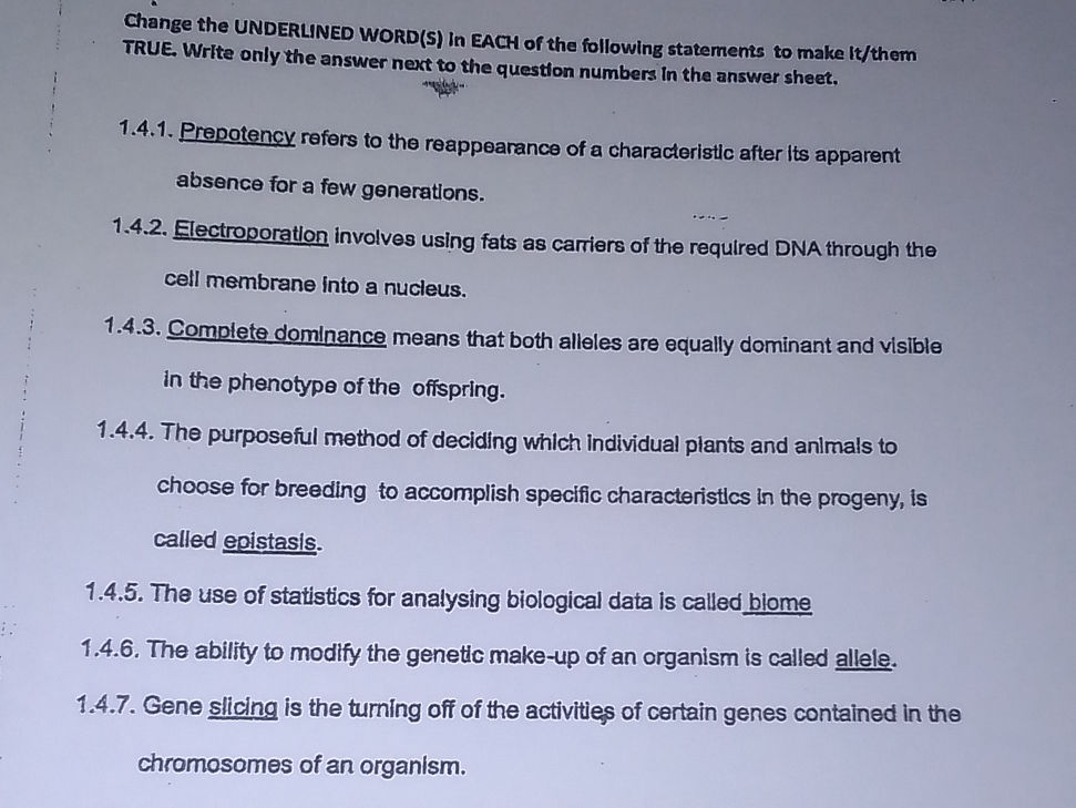 Change the UNDERLINED WORD(S) in EACH of the | StudyX