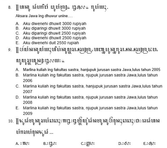 8. Aksara Jawa ing dhuwur unine.... A. Aku | StudyX