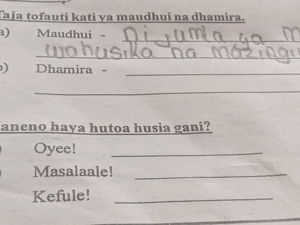 Taja tofauti kati ya maudhui na dhamira. a) | StudyX