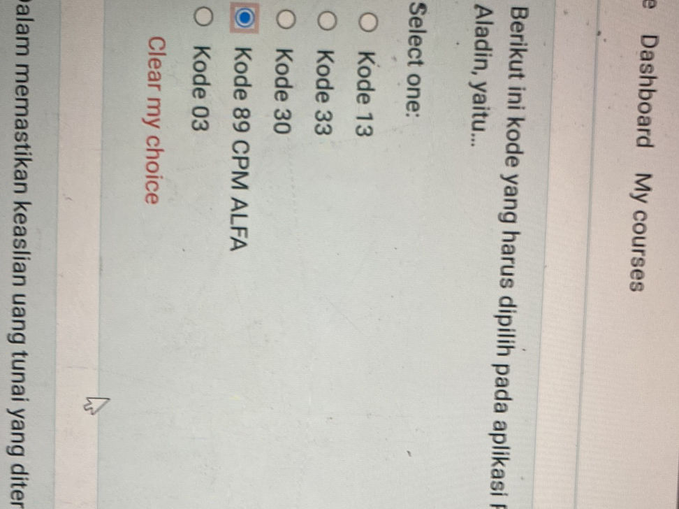 Berikut ini kode yang harus dipilih pada | StudyX