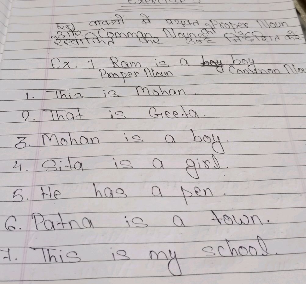 Ex. 1 Ram is a boy Proper Noun Common Noun | StudyX