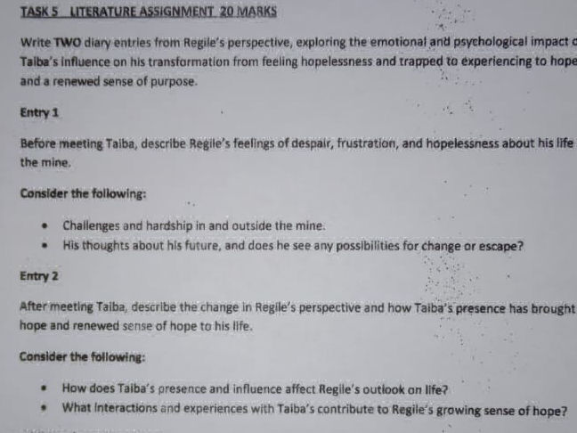 Write TWO diary entries from Regile's | StudyX