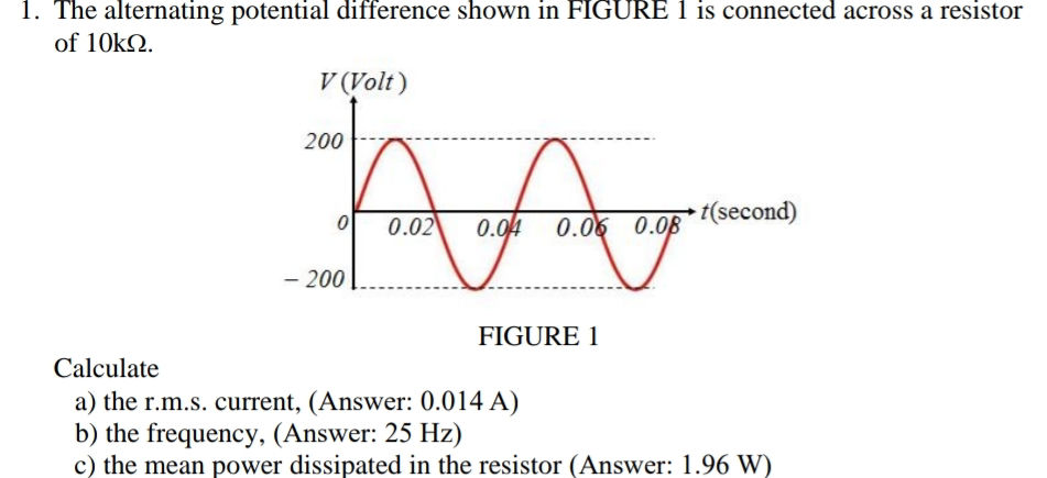 1. The alternating potential difference | StudyX