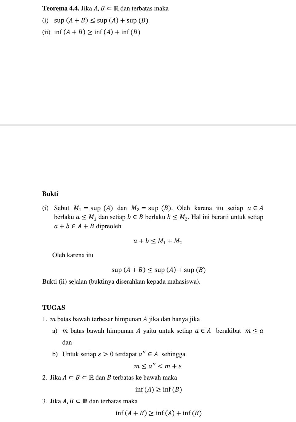 Teorema 4.4. Jika A, B ⊂ ℝ dan terbatas maka | StudyX