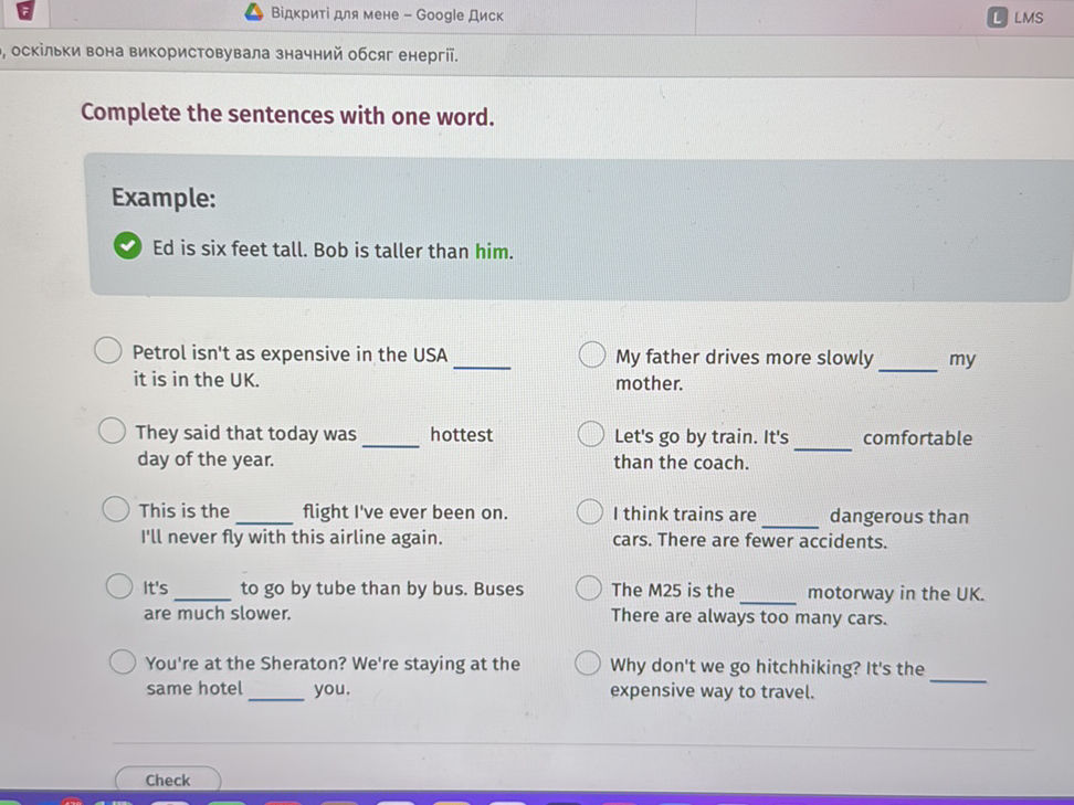 Complete the sentences with one word. | StudyX