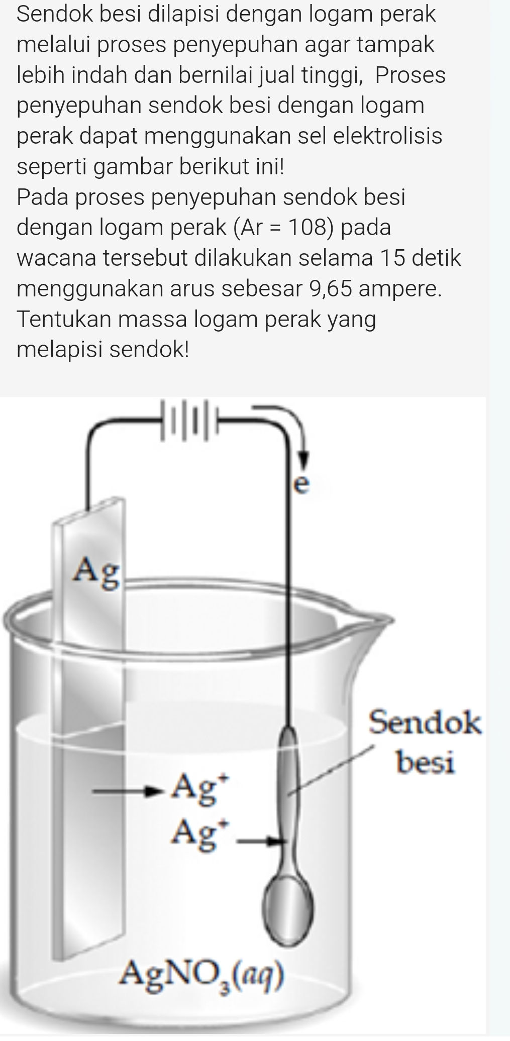 Sendok besi dilapisi dengan logam perak | StudyX