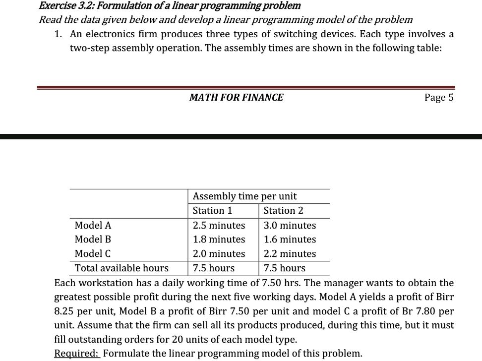 Exercise 3.2: Formulation of a linear | StudyX