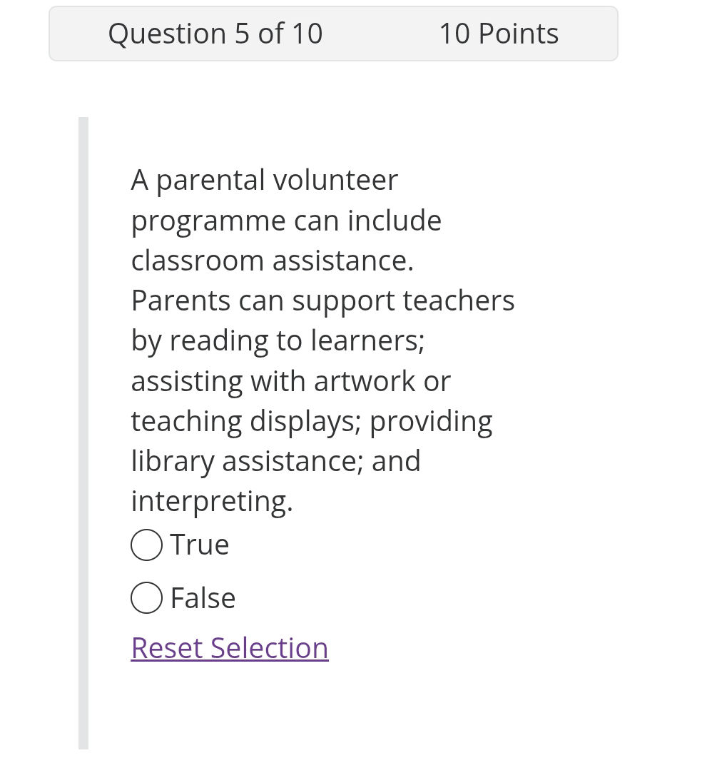 A parental volunteer programme can include | StudyX