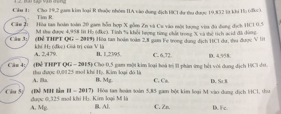 Câu 1: Cho 19,2 gam kim loại R thuộc nhóm | StudyX