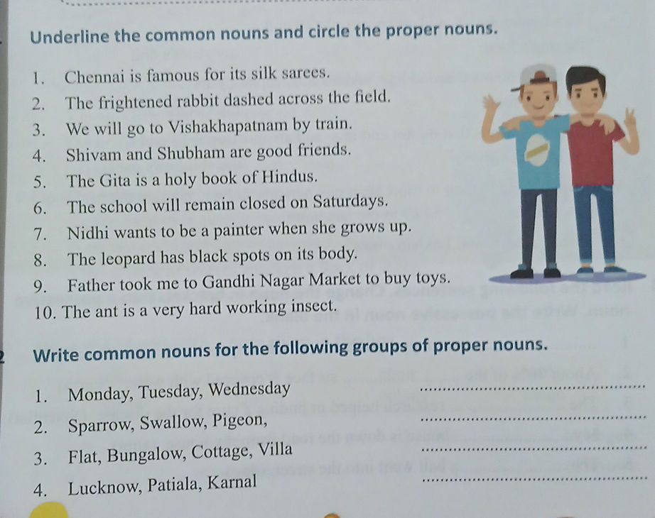 Underline the common nouns and circle the | StudyX