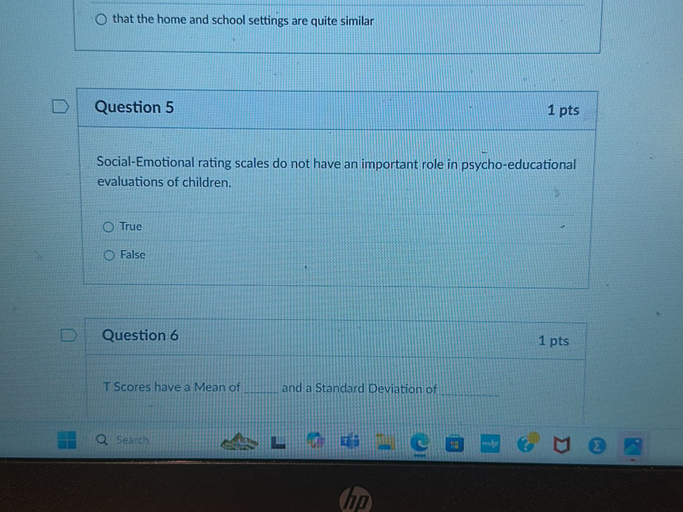 Question 5 Social-Emotional rating scales | StudyX