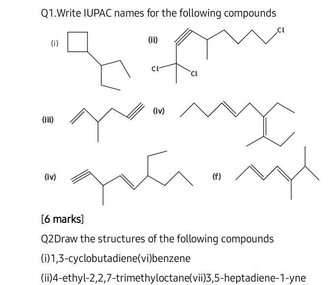 Q1. Write IUPAC names for the following | StudyX
