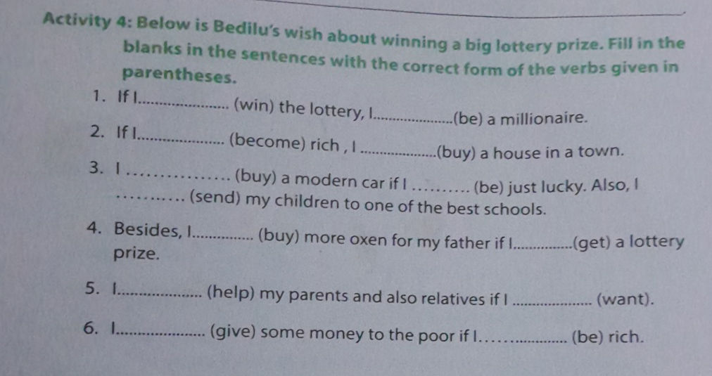Activity 4: Below is Bedilu's wish about | StudyX