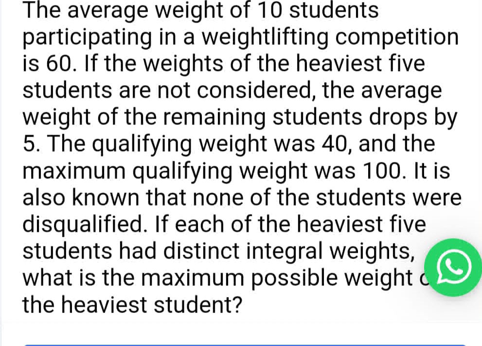 The average weight of 10 students | StudyX