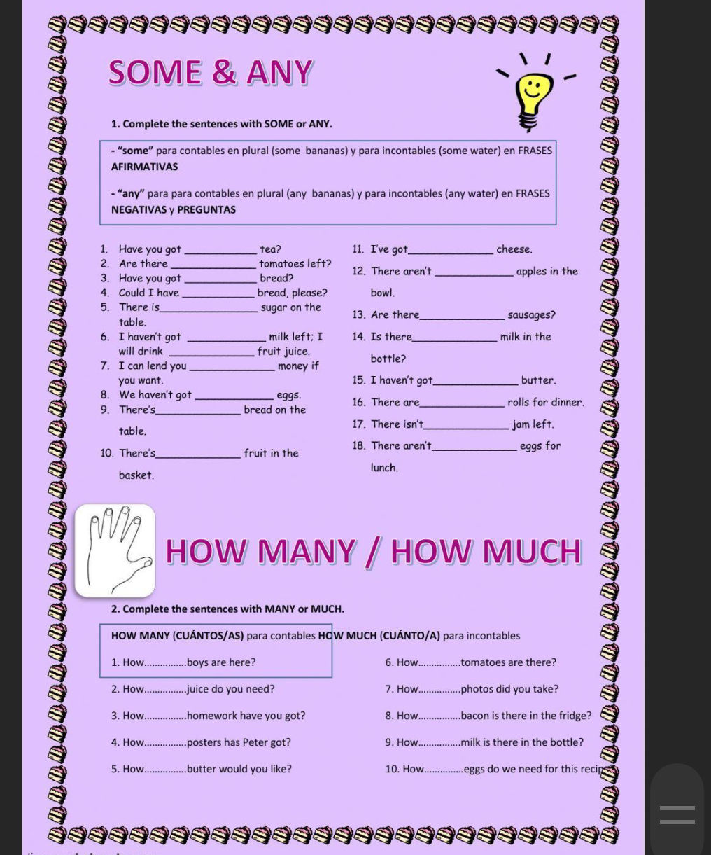1. Complete the sentences with SOME or ANY. | StudyX