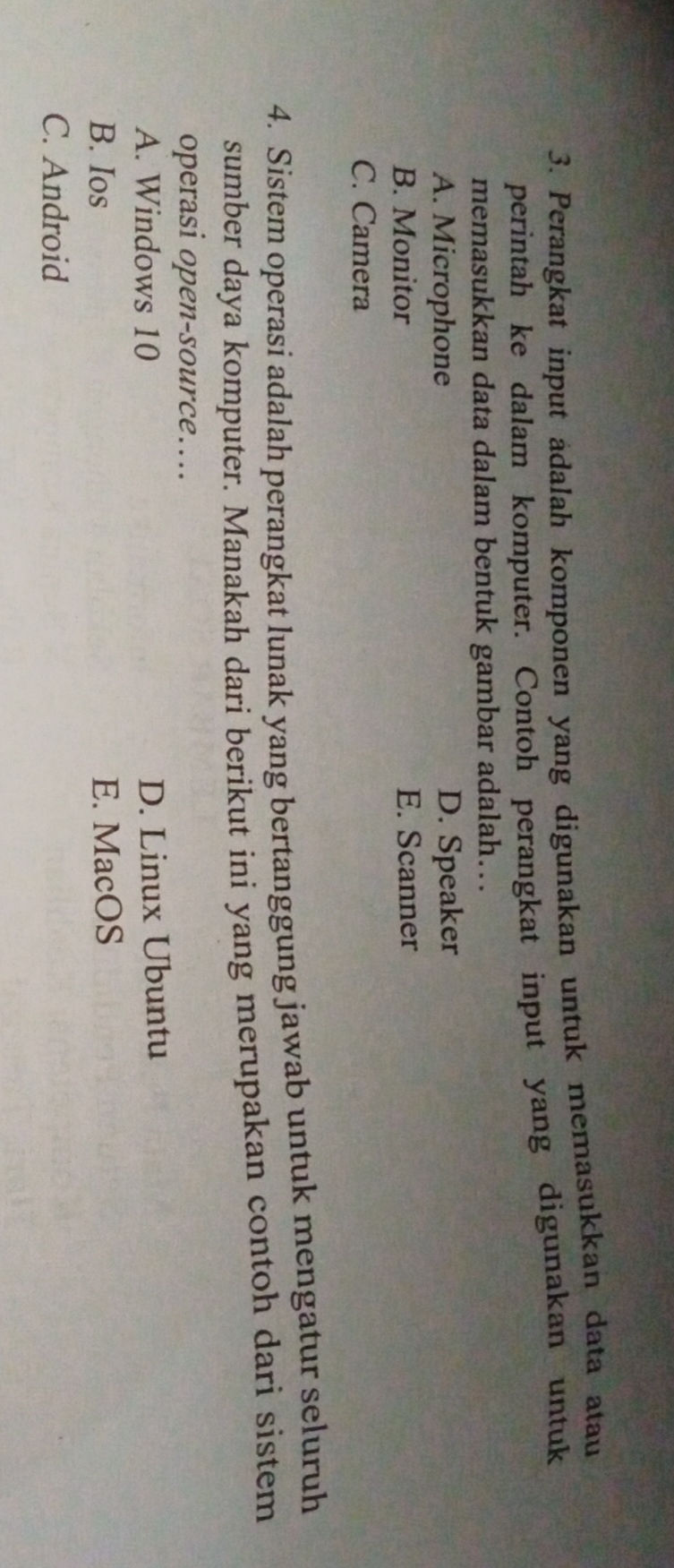 3. Perangkat input adalah komponen yang | StudyX