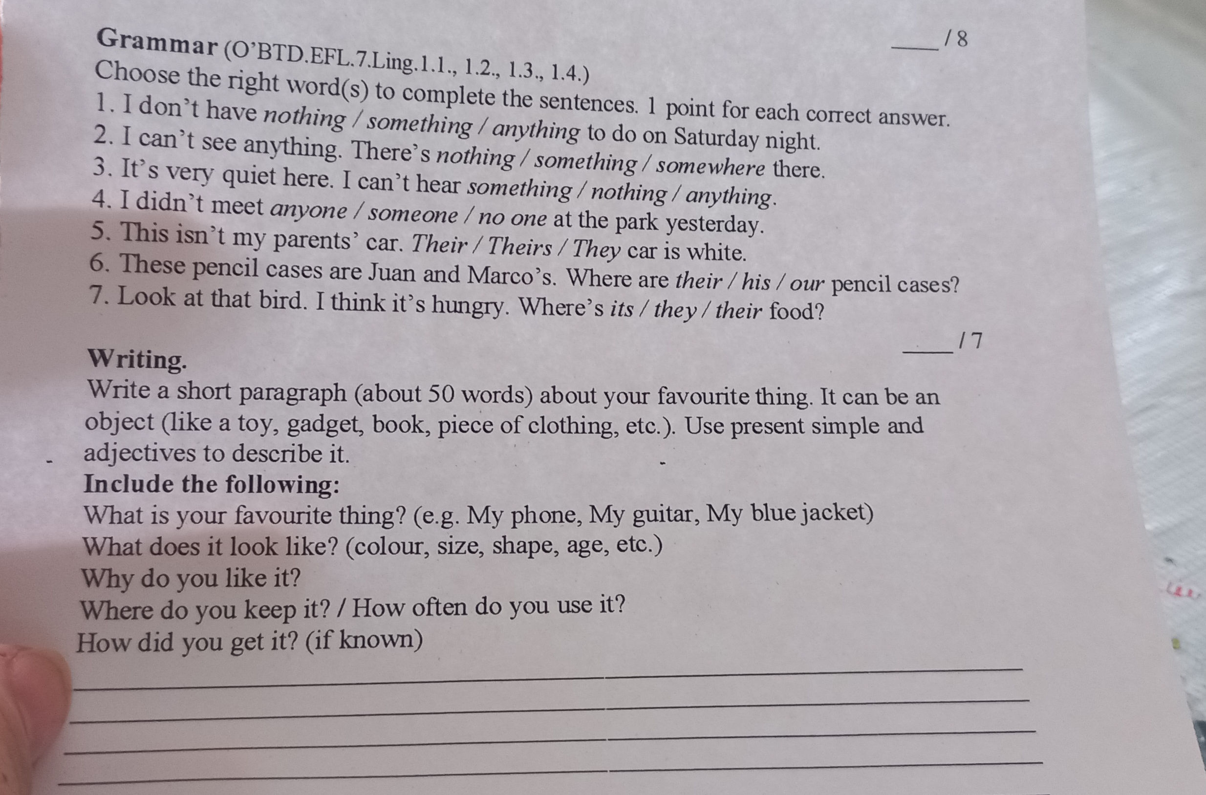 Grammar (O'BTD.EFL.7.Ling.1.1., 1.2., 1.3., | StudyX