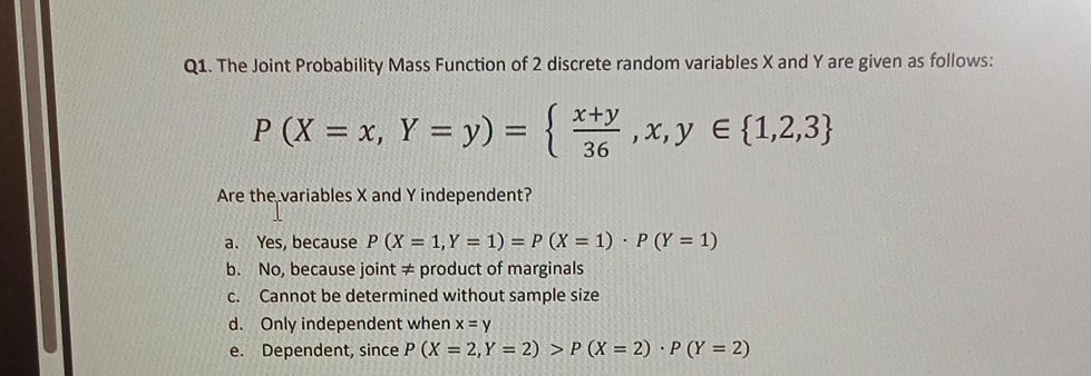 Q1. The Joint Probability Mass Function of 2 | StudyX