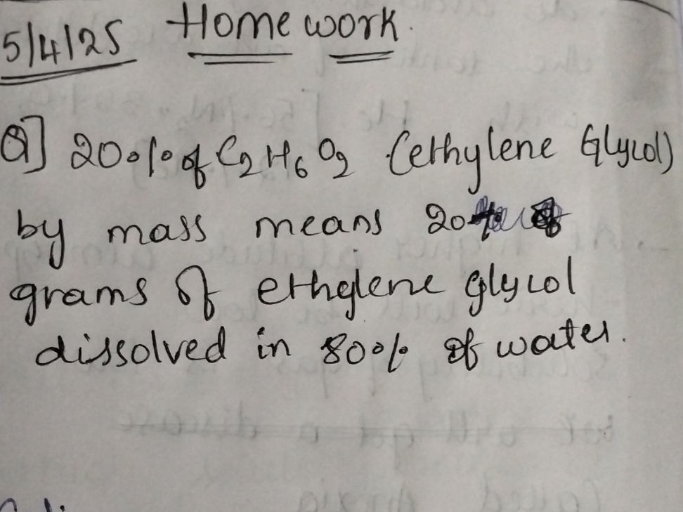 Q] 20% of C2H6O2 (ethylene Glycol) by mass | StudyX
