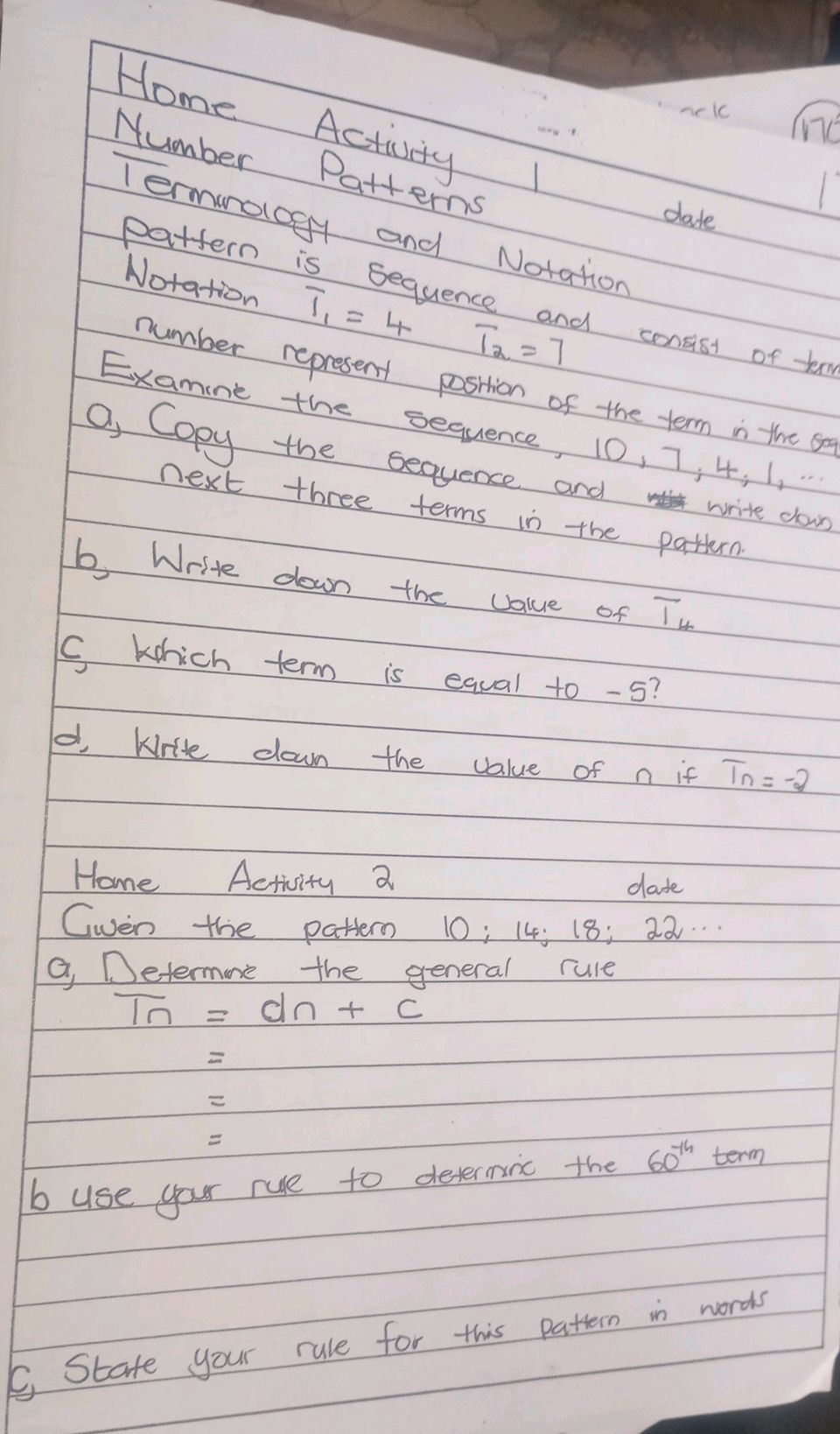 Activity 1 Examine the sequence 10, 7, 4, | StudyX