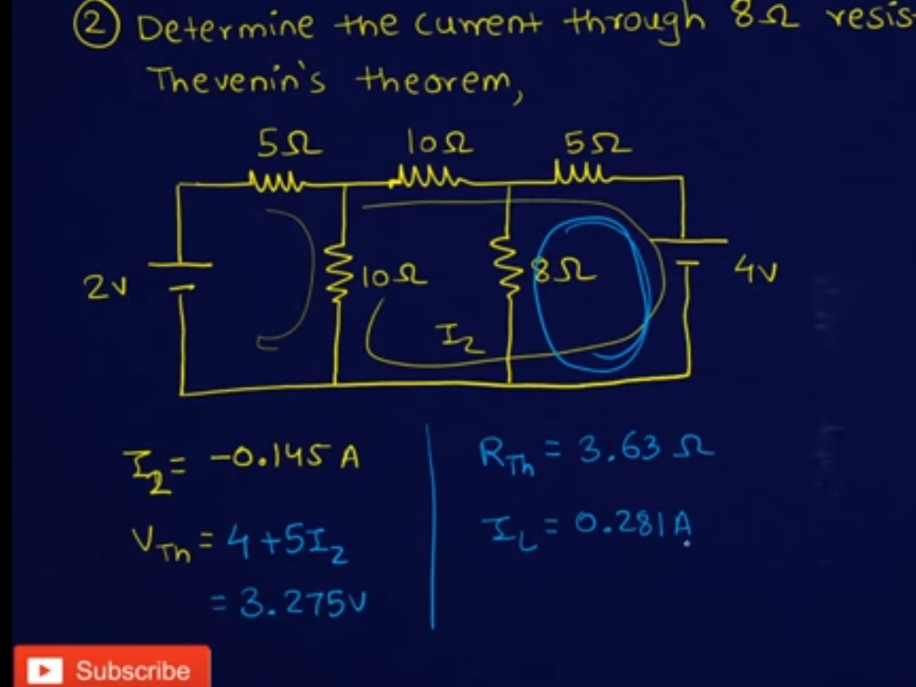 Determine the current through 8Ω resistor | StudyX
