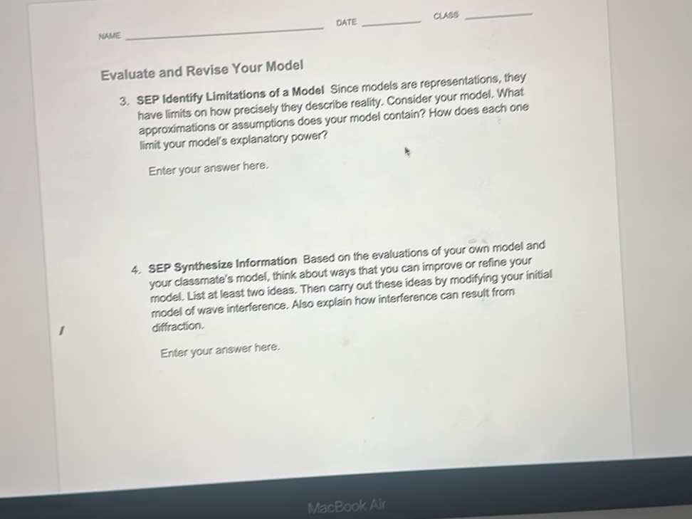 3. SEP Identify Limitations of a Model Since | StudyX