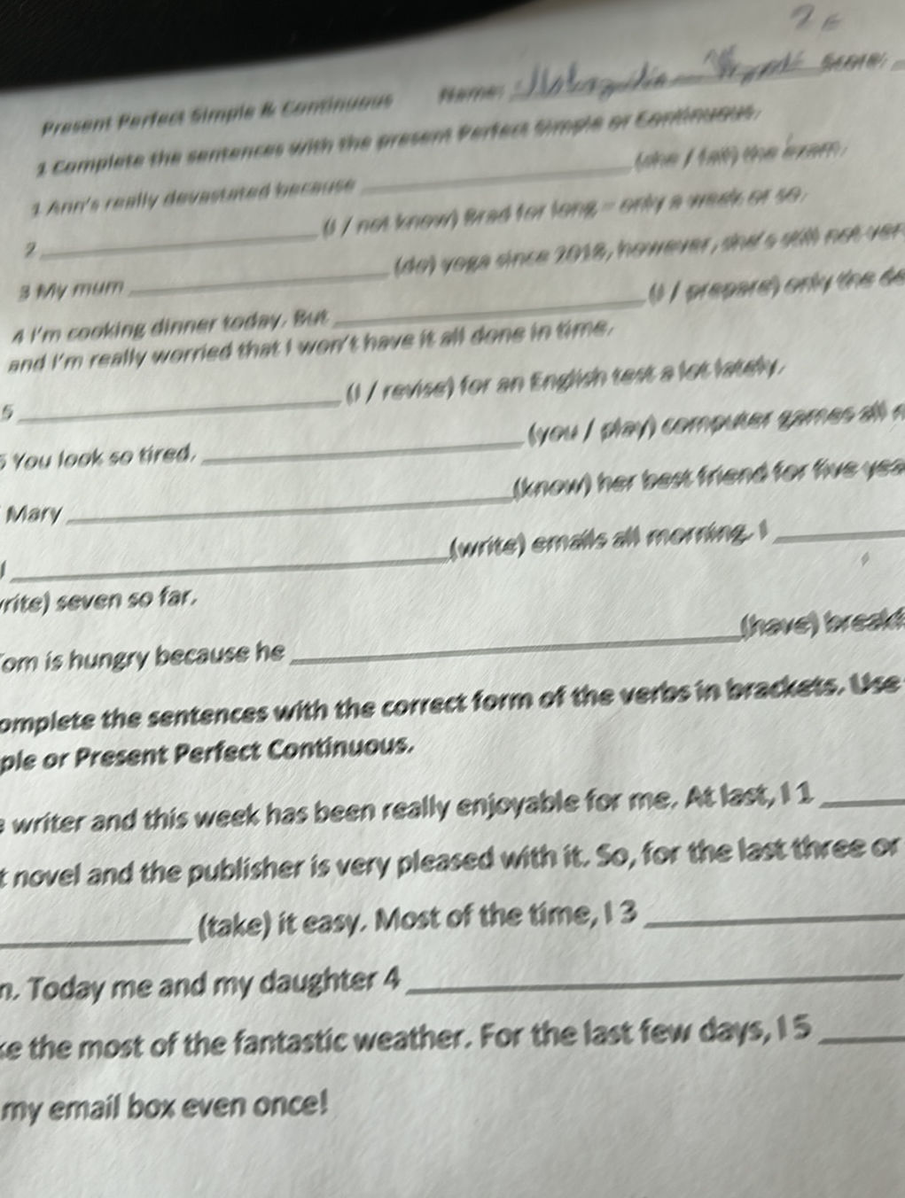 Present Perfect Simple Continuous 1 | StudyX