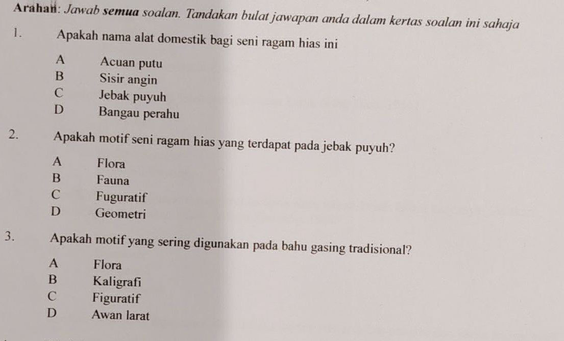 1. Apakah nama alat domestik bagi seni ragam | StudyX