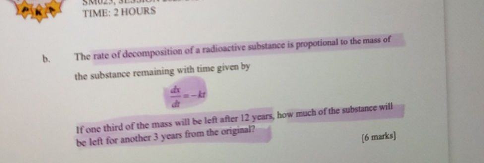 The rate of decomposition of a radioactive | StudyX