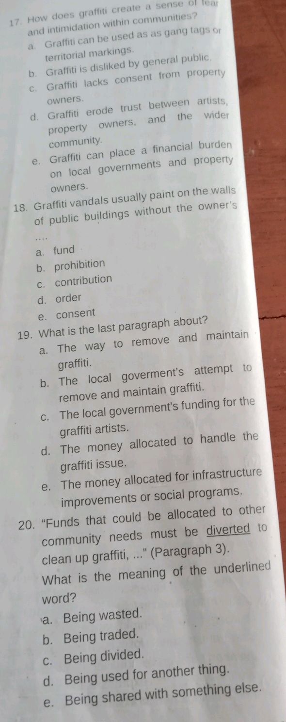 17. How does graffiti create a sense of lear | StudyX