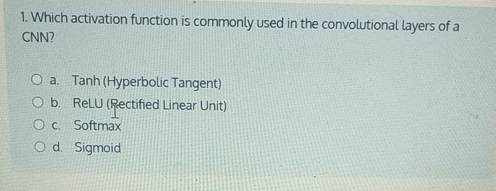 1. Which activation function is commonly | StudyX