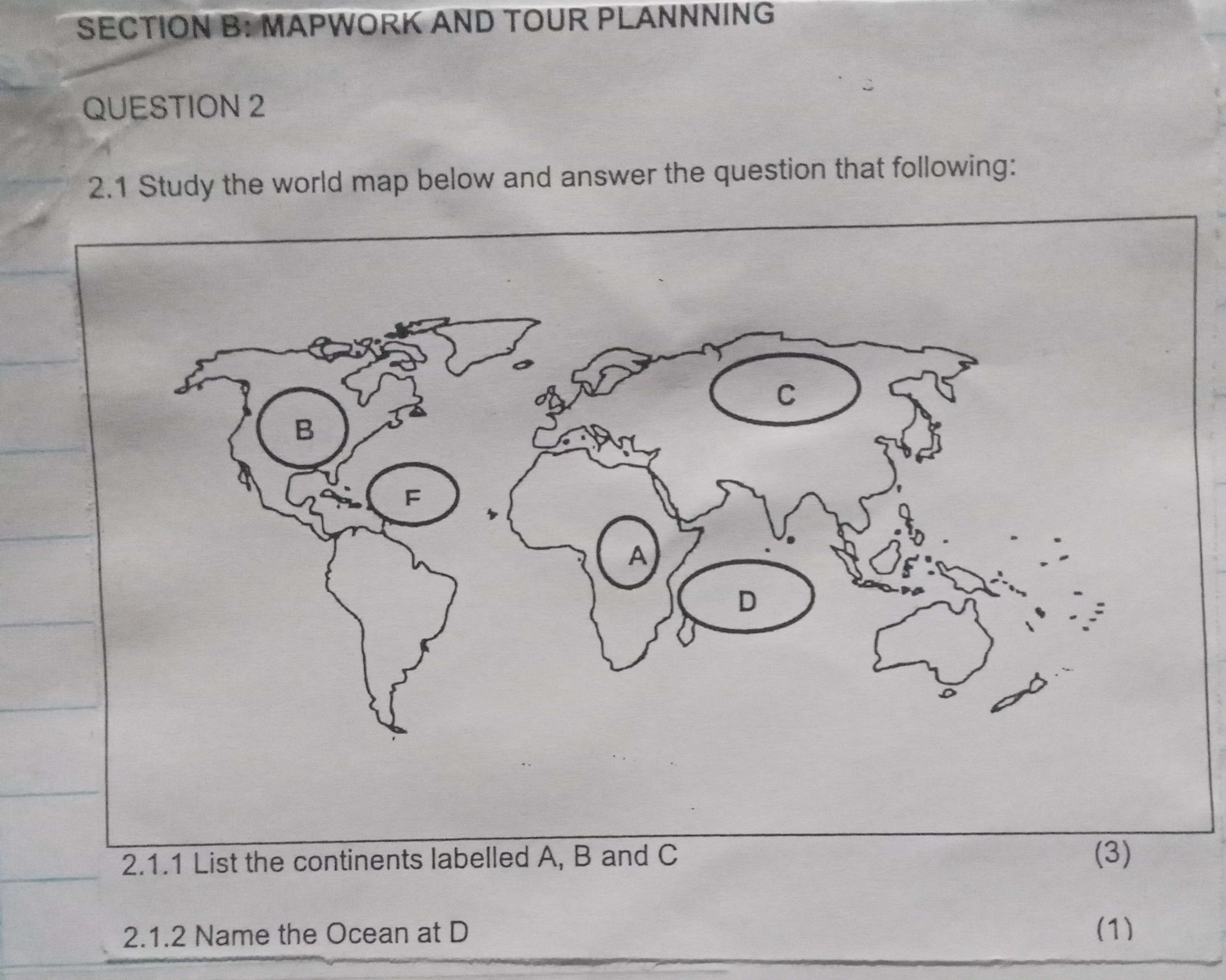 2.1 Study the world map below and answer the | StudyX